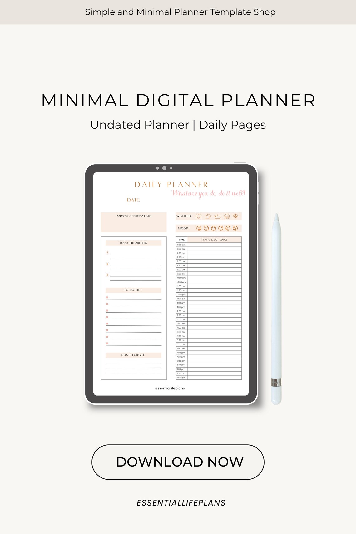 Daily Planner Printable, Day Planner Template, Printable Daily Agenda ...