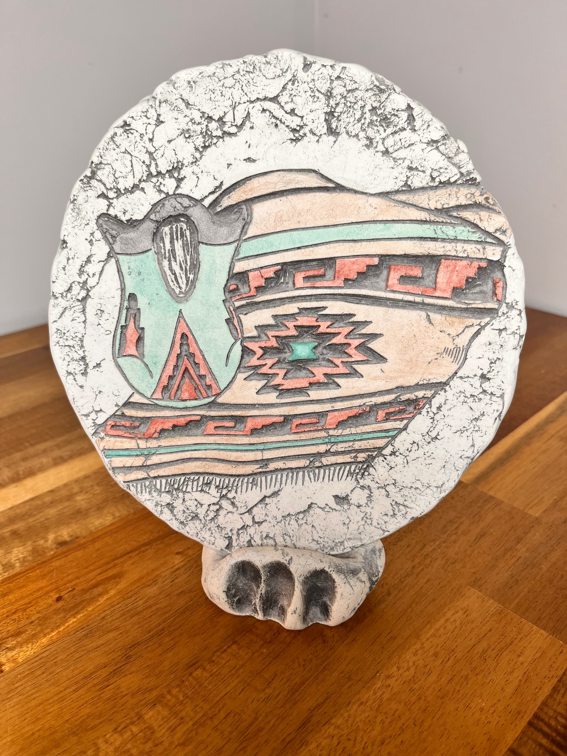 Vtg Shapes of Clay Native Clay Plaque With Stand. Native American Shelf ...