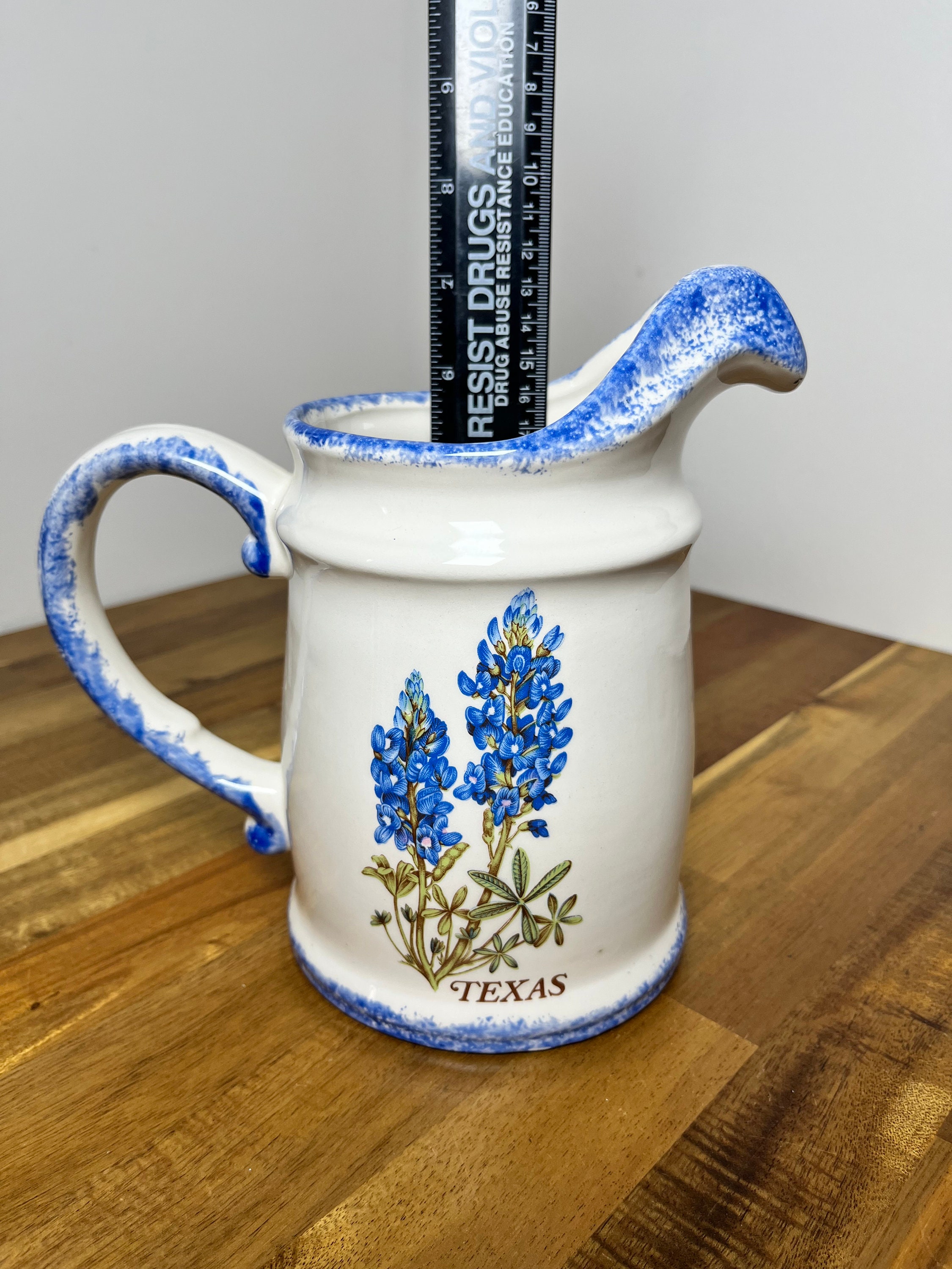 Vtg Texas Bluebonnet Sponge Pottery Pitcher - Etsy