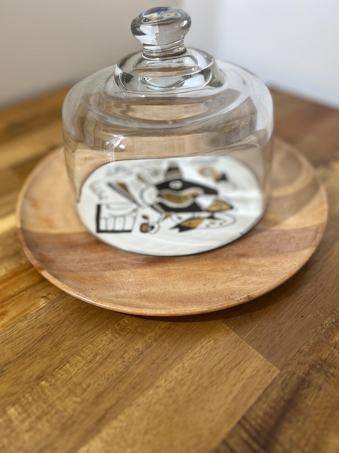 MCM Cheese Plate With Glass Dome, MCM Party Plate, Kitchen Art - Etsy