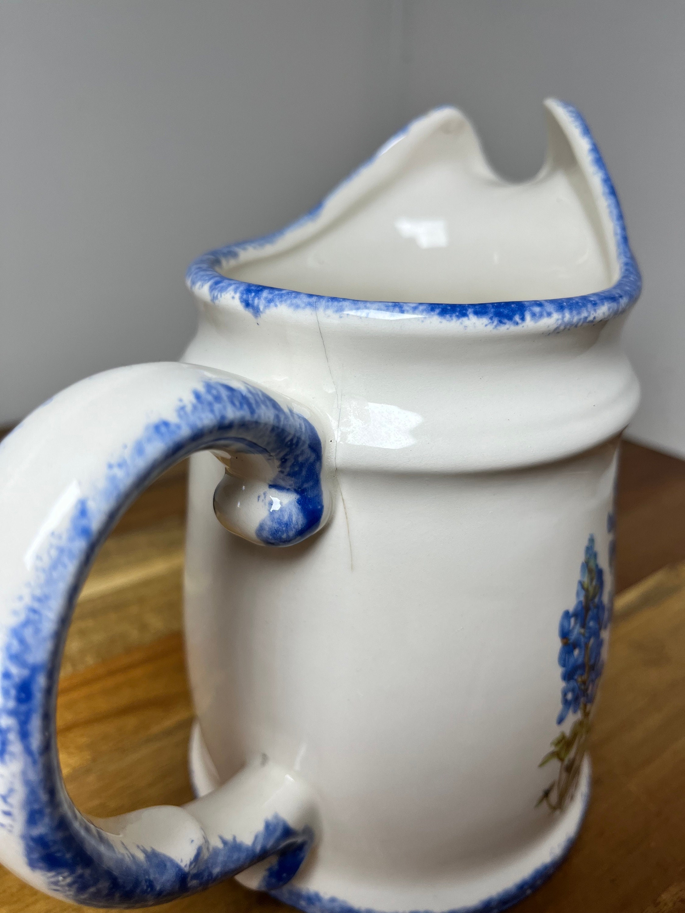 Vtg Texas Bluebonnet Sponge Pottery Pitcher - Etsy