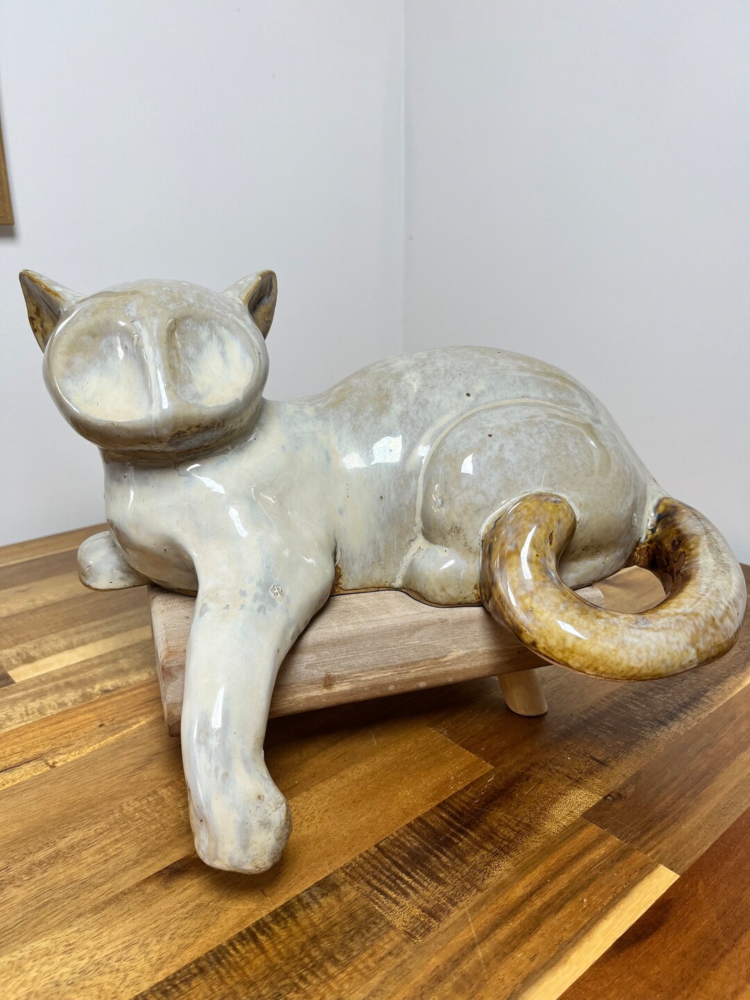 Vtg XL Ceramic Pearl Luster Table Edge Cat, Cat Art, Siamese Cat - Etsy