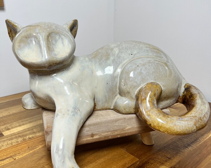 Vtg XL Ceramic Pearl Luster Table Edge Cat, Cat Art, Siamese Cat - Etsy