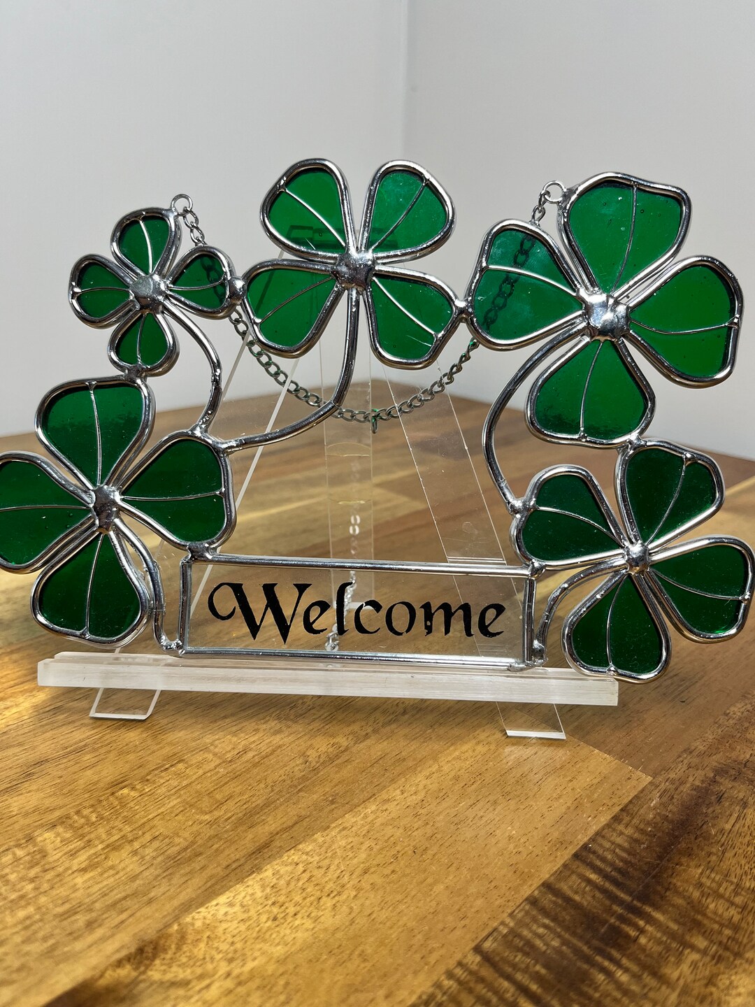 Vtg Shamrock Stained Glass Welcome Hanging Sign. Irish Decor. - Etsy