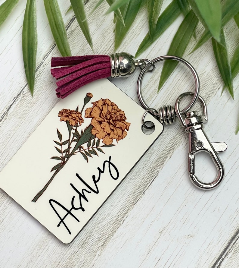 Birth Flower Gift, Birth Month Flower Keychain, Birth Flower Jewelry ...