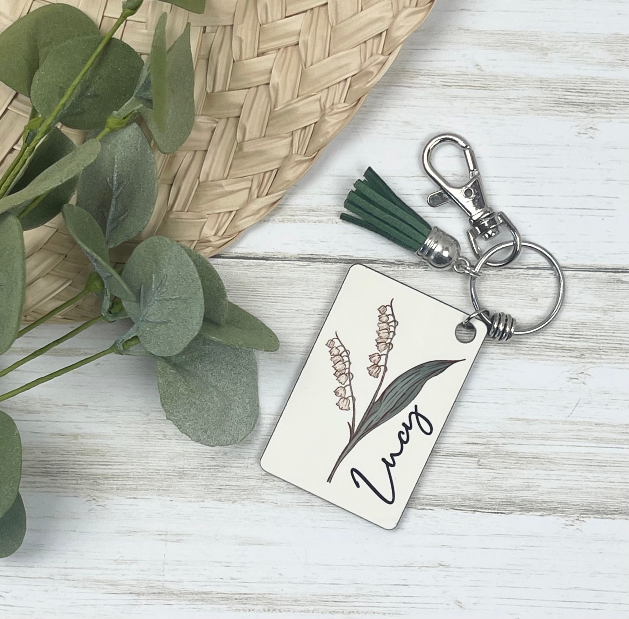 Birth Month Flower Gift, Birth Flower Keychain, Birth Flower Jewelry ...