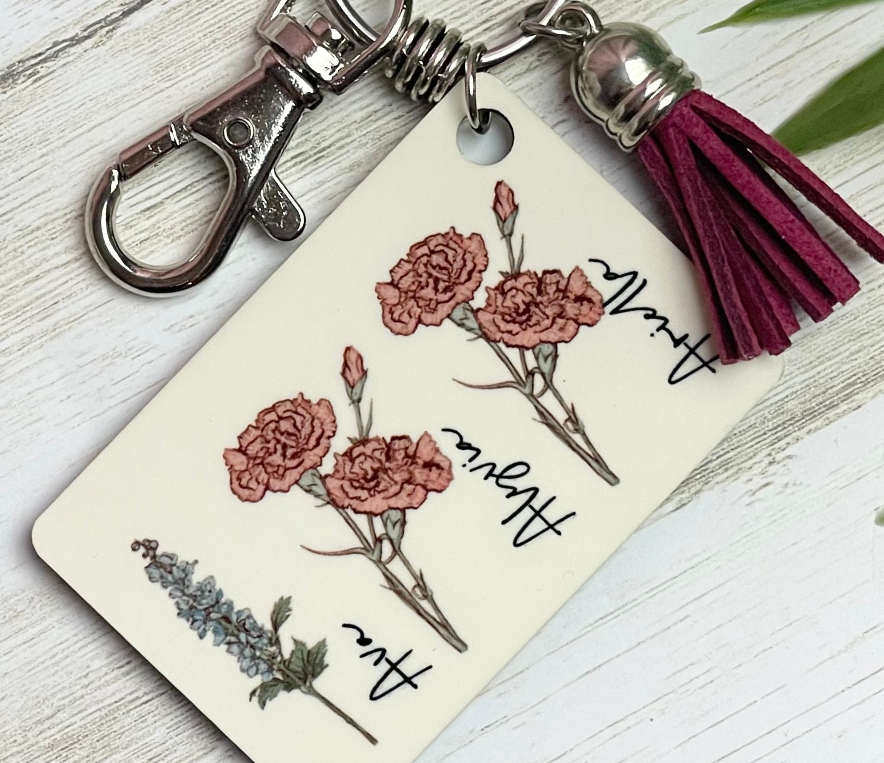 Birth Flower Gift, Birth Month Flower Keychain, Birth Flower Jewelry ...