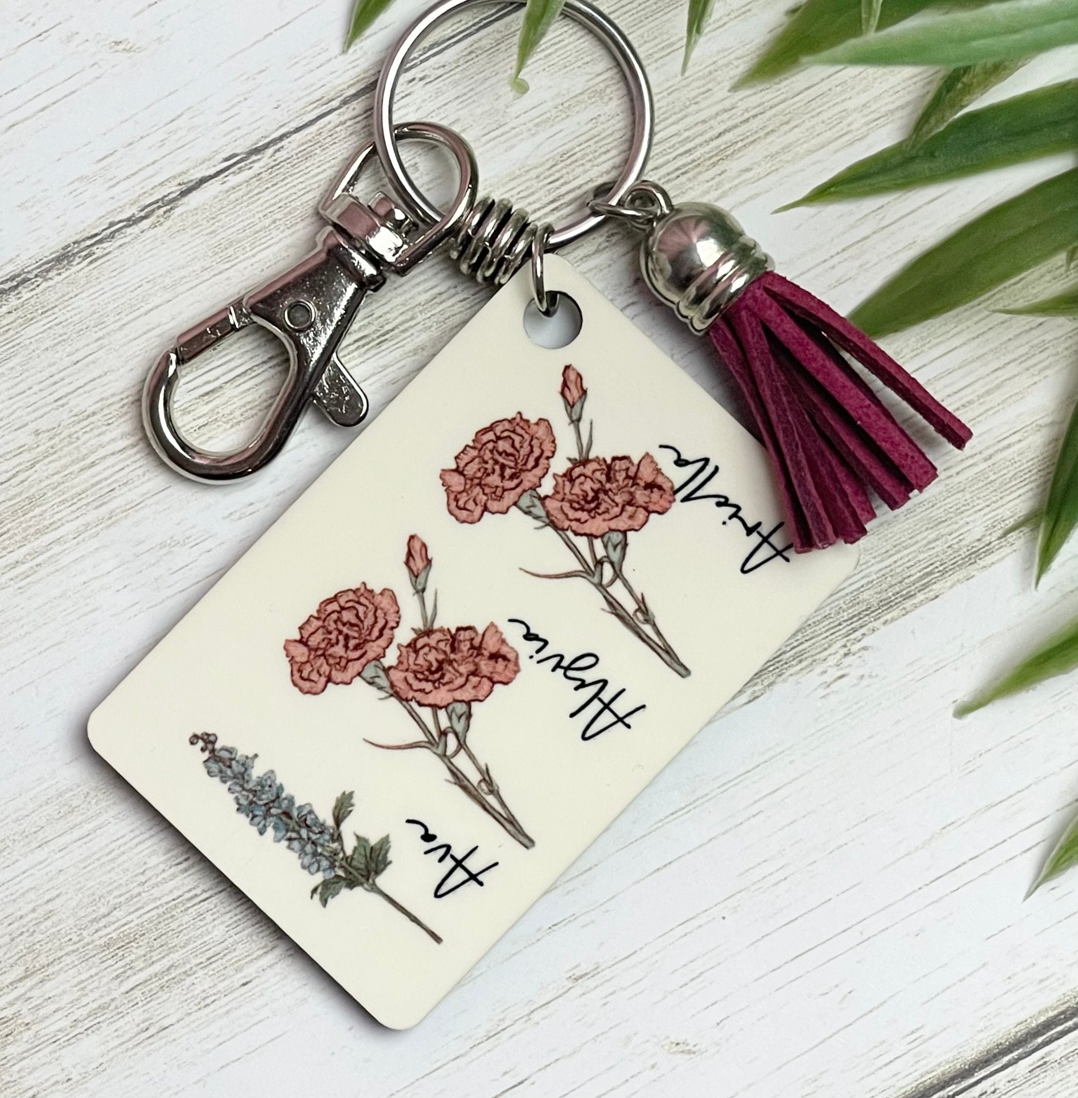 Birth Flower Gift, Birth Month Flower Keychain, Birth Flower Jewelry ...