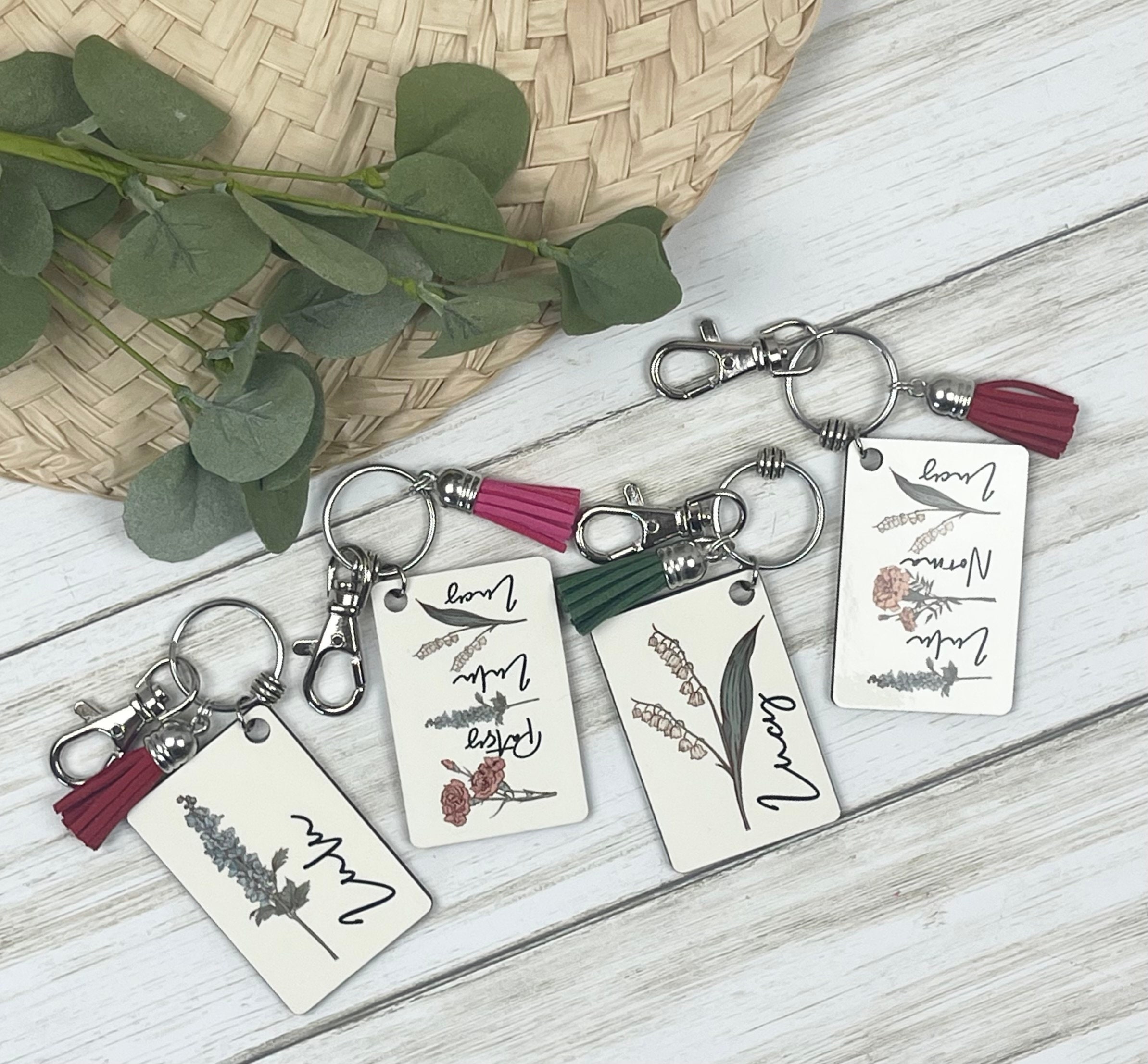 Birth Flower Gift, Birth Month Flower Keychain, Birth Flower Jewelry ...