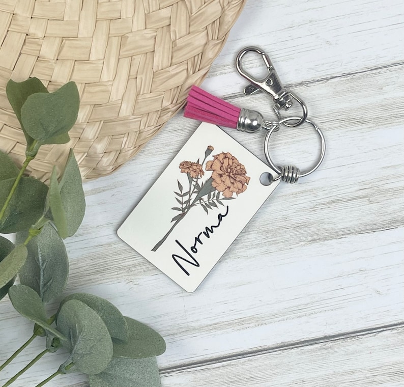 Birth Flower Keychain, Birth Month Flower Keychain, Birth Flower ...