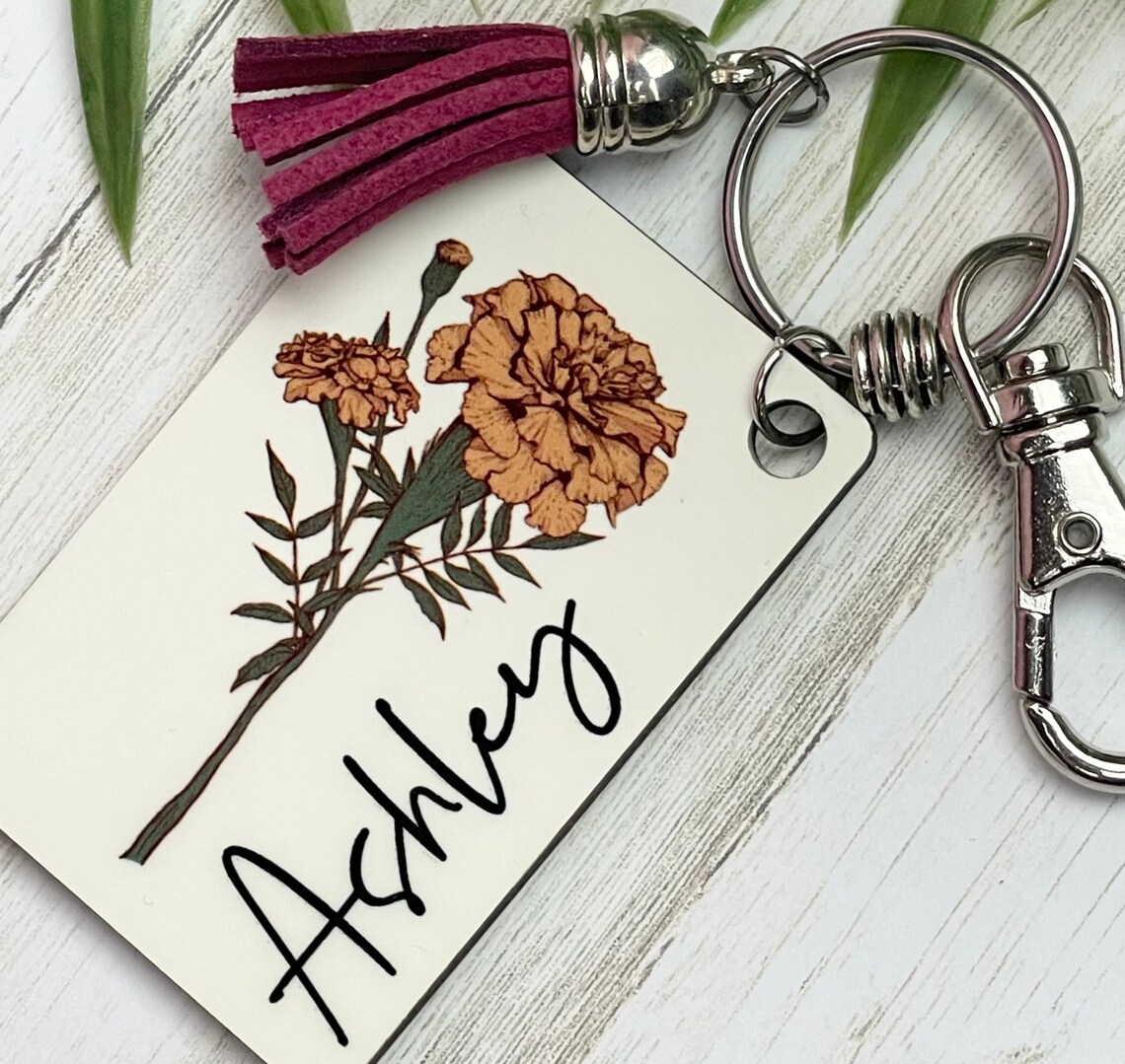 Birth Flower Keychain, Birth Month Flower Keychain, Birth Flower ...