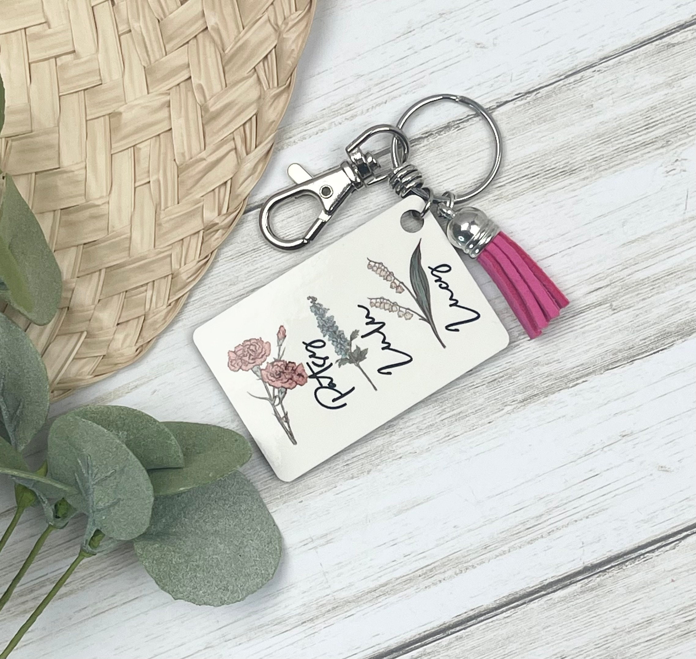 Birth Flower Gift, Birth Month Flower Keychain, Birth Flower Jewelry ...