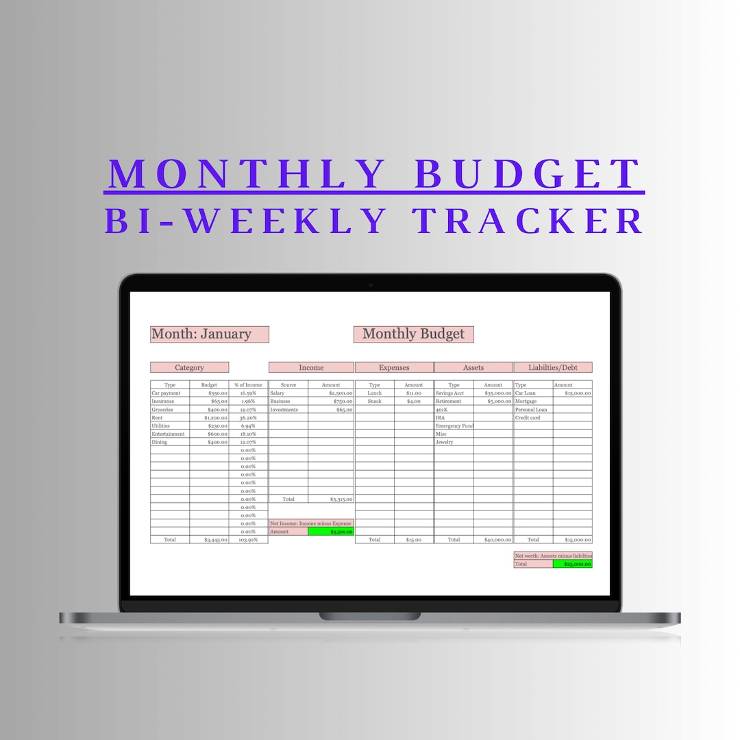 Summer Budget Spreadsheet, Bi-weekly Budget Spreadsheet, Monthly Budget ...