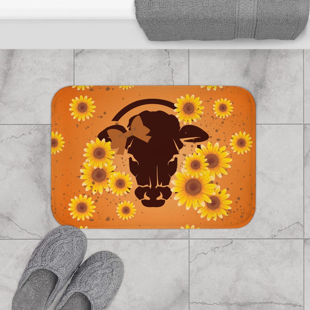 Sunflower and Cow Bath Mat, Farmhouse Bathroom Decor, Matching Rug Set ...