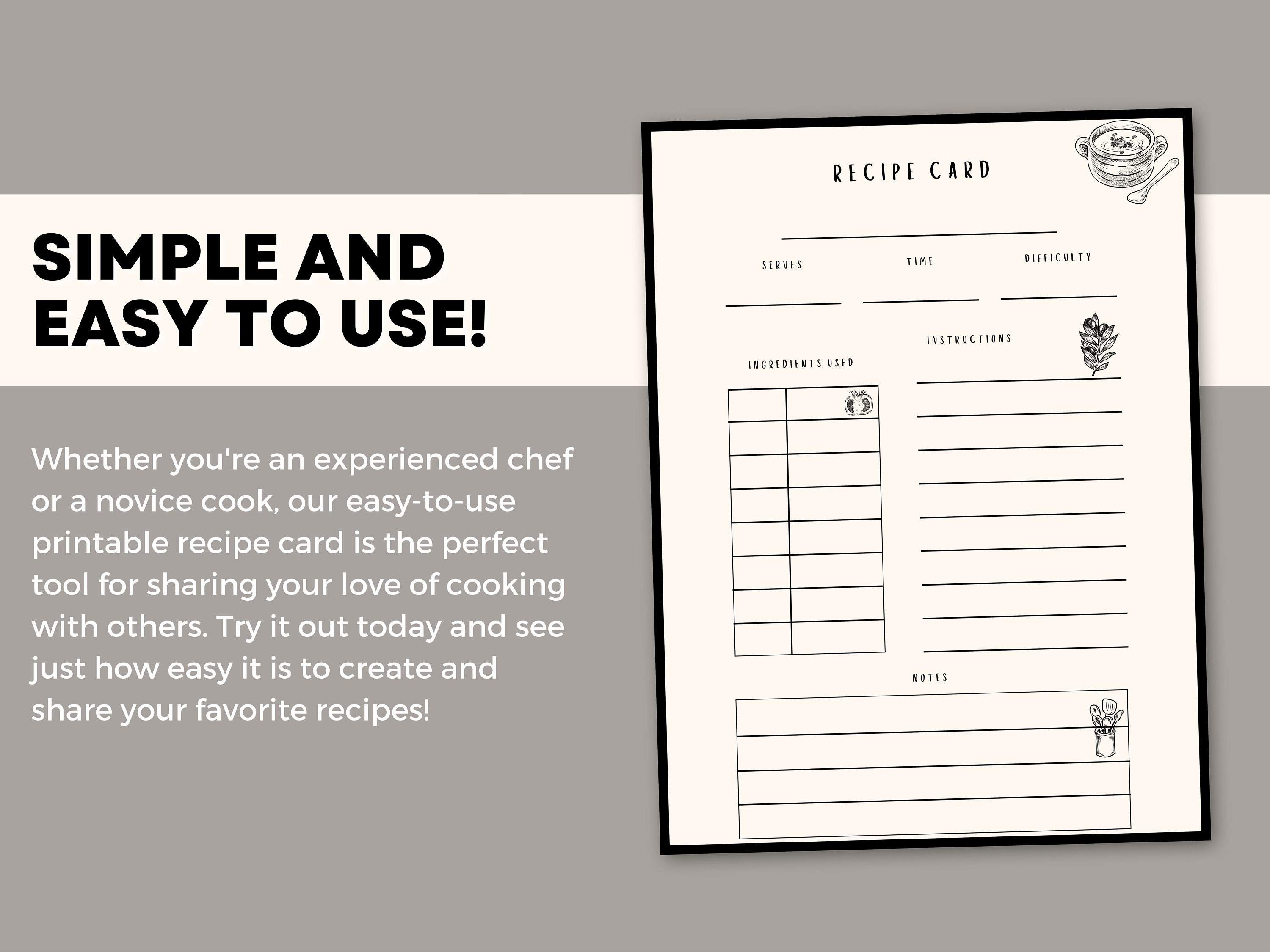Printable Recipe Page | Recipe Card | Printable Recipe Card Template ...