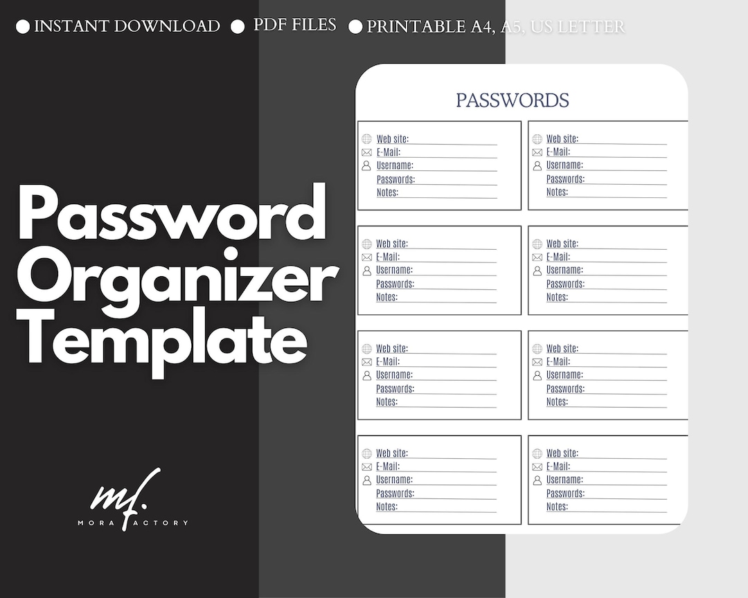 Password Organizer Template |password Log Digital | Reminder List ...
