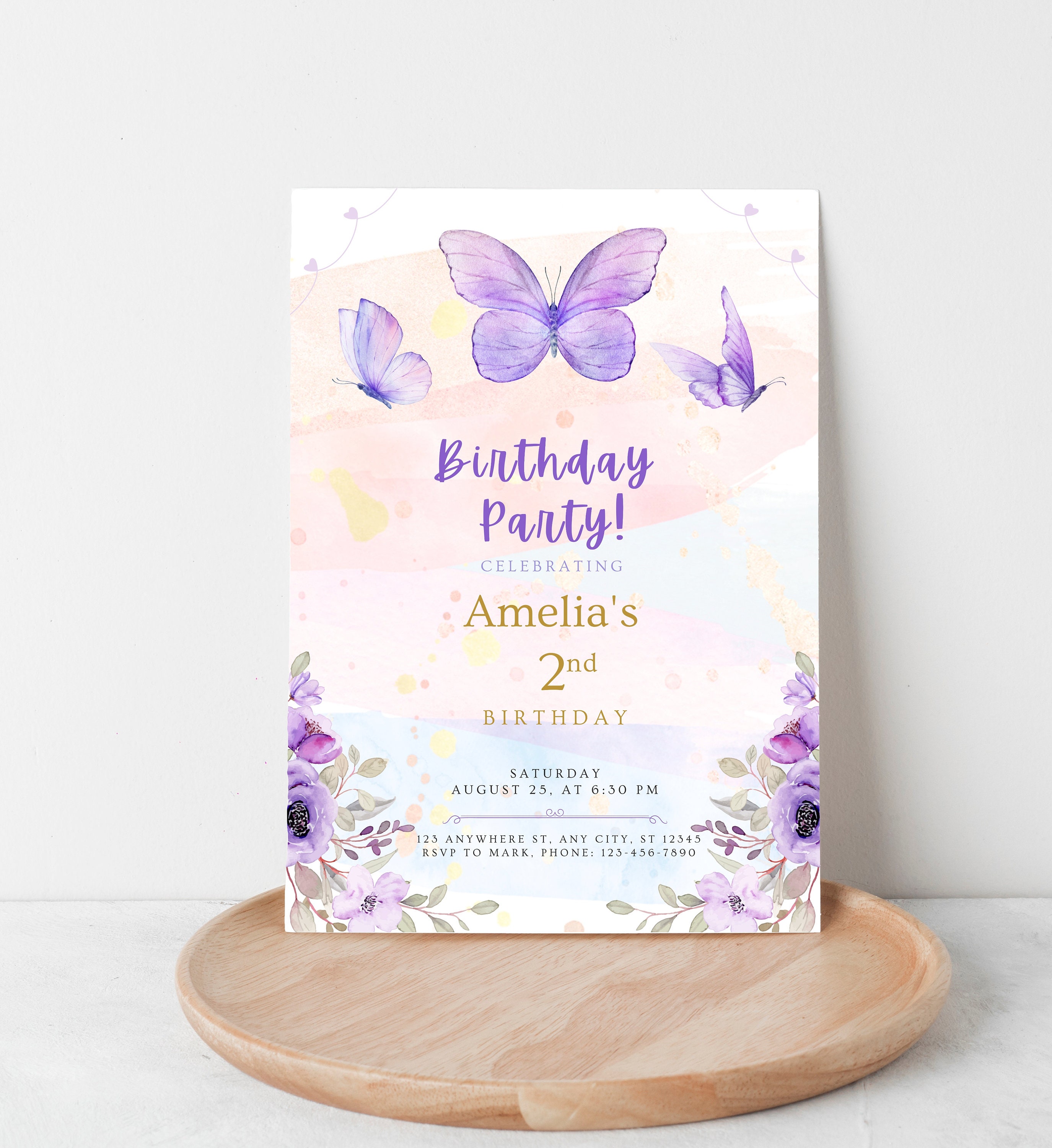 Butterfly Birthday Party Invitation, Butterfly Invitation, Flora ...