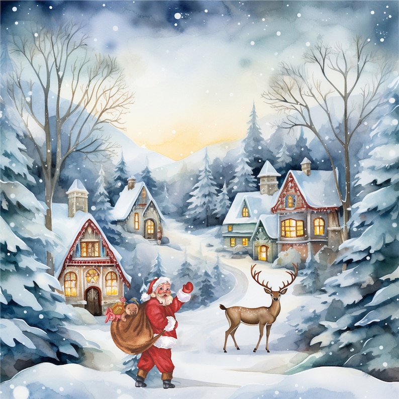 Santa in Wonderland Prints, Christmas Printable Wall Art, Christmas ...