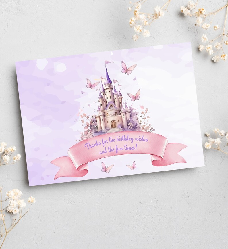 Castle Birthday Thank You Card, Purple Thank You Note, Download ...
