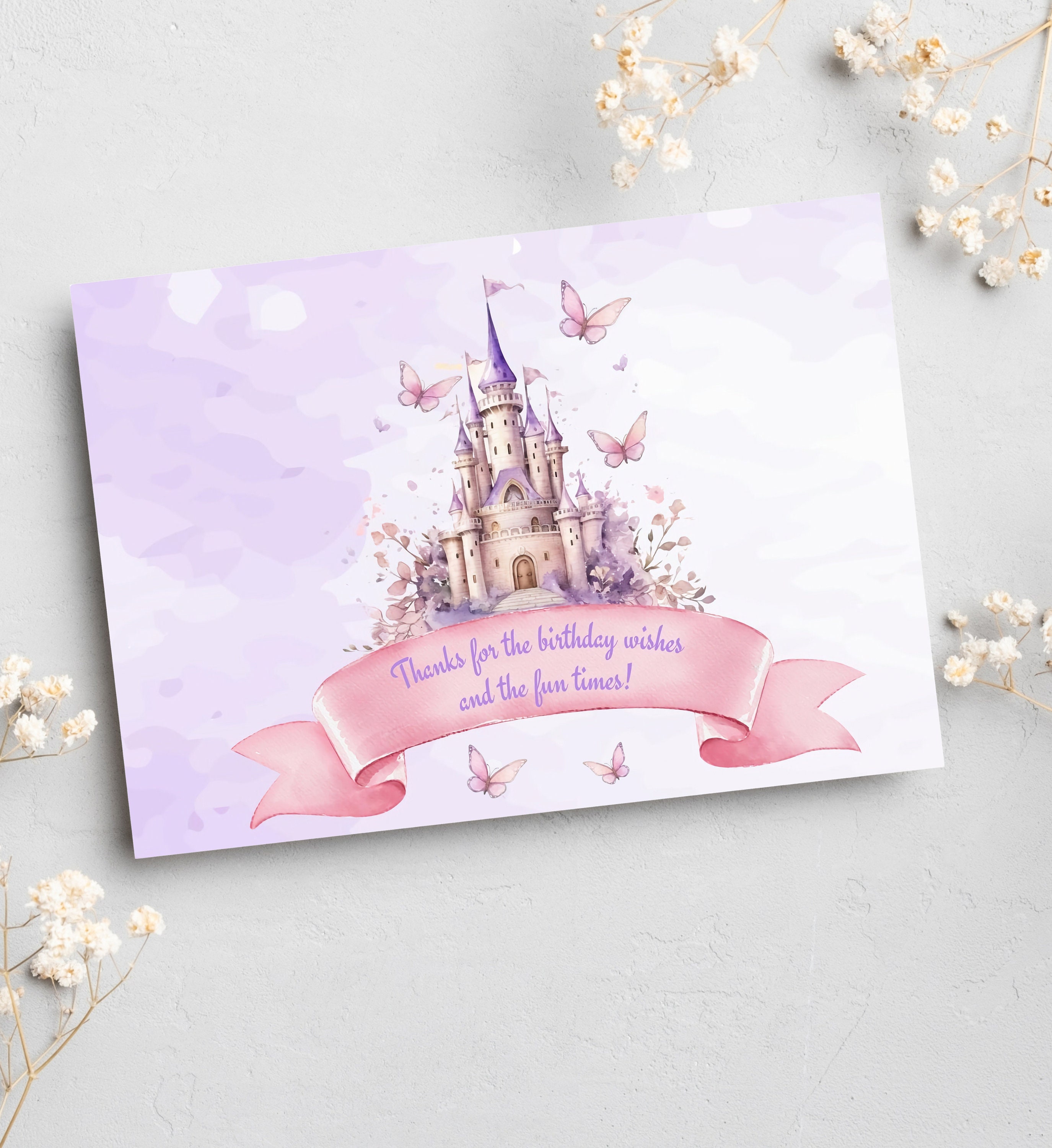 Castle Birthday Thank You Card, Purple Thank You Note, Download ...