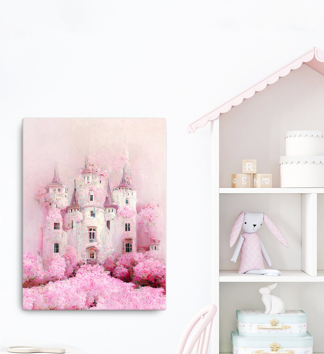 Pink Castle on Thin Canvas, Pink Castle Wall Art, Pink Nursery Room ...