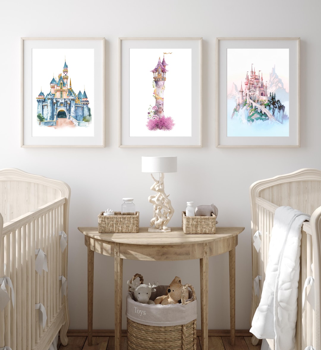 Princess Castle Set of 3 Wall Art Belle Castle Rapunzel Castle Aurora ...