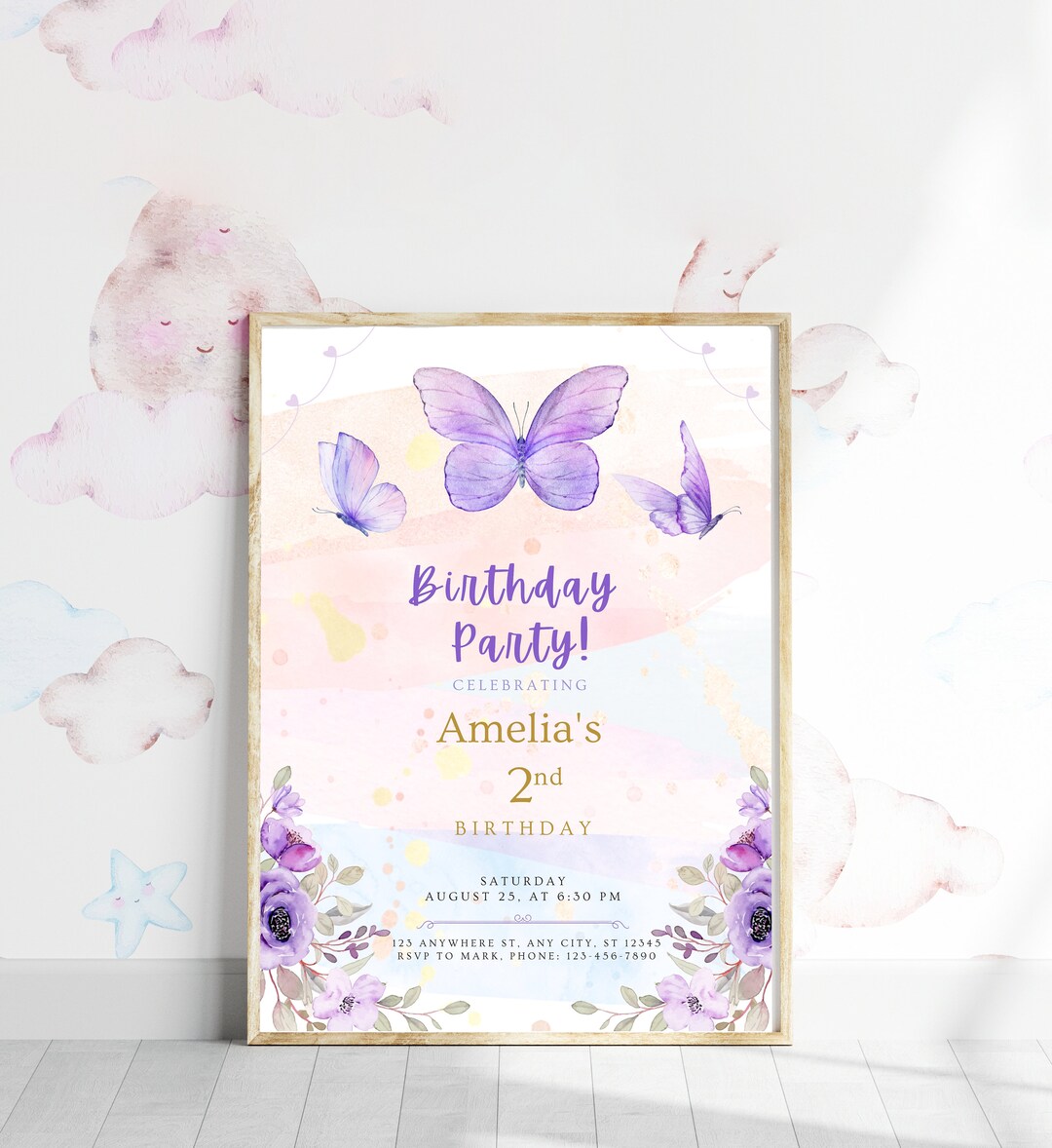 Butterfly Birthday Party Invitation, Butterfly Invitation, Flora ...