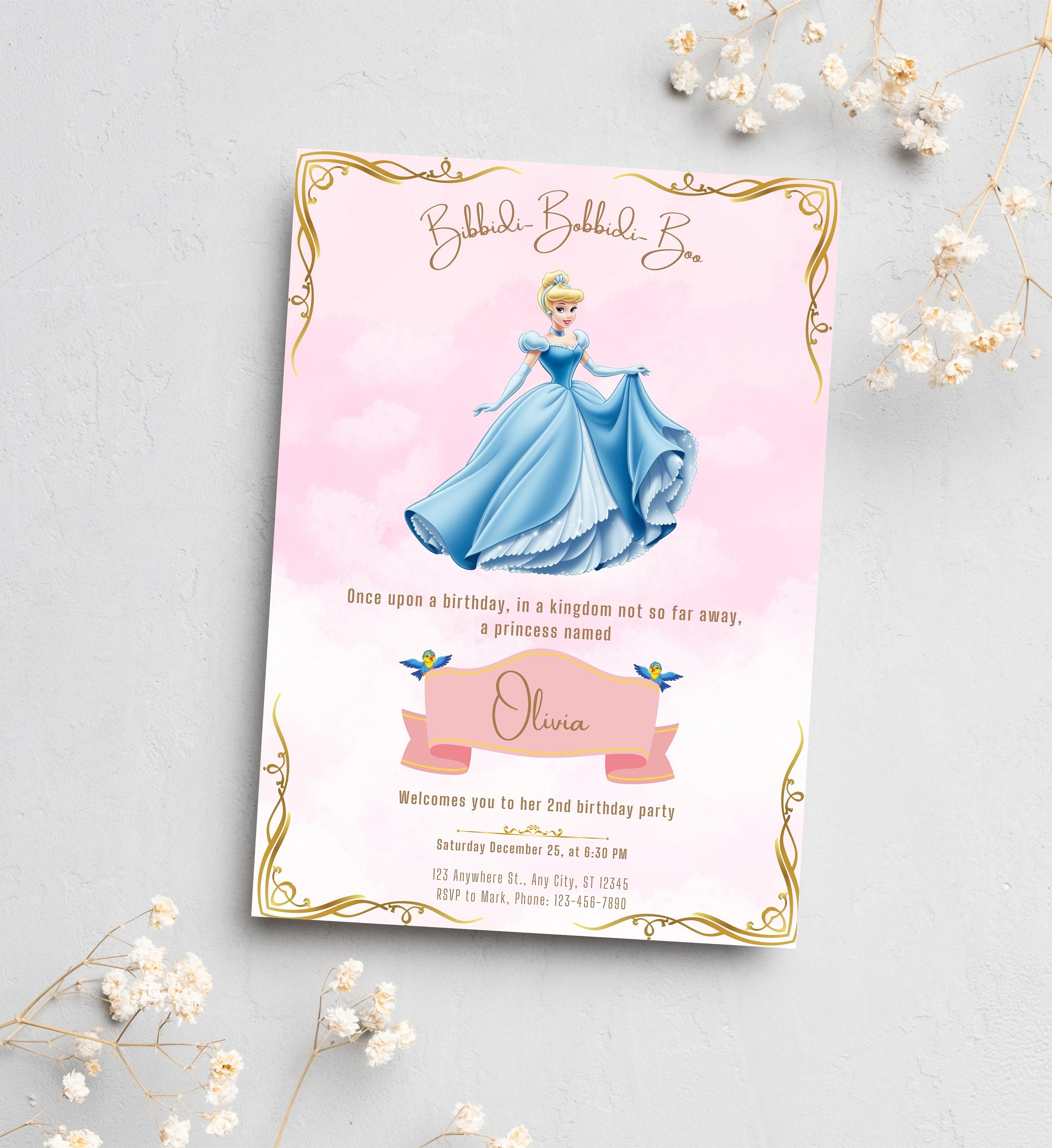 Princess Birthday Party Invitation, Bibbidi Bobbidi Boo Invitation ...