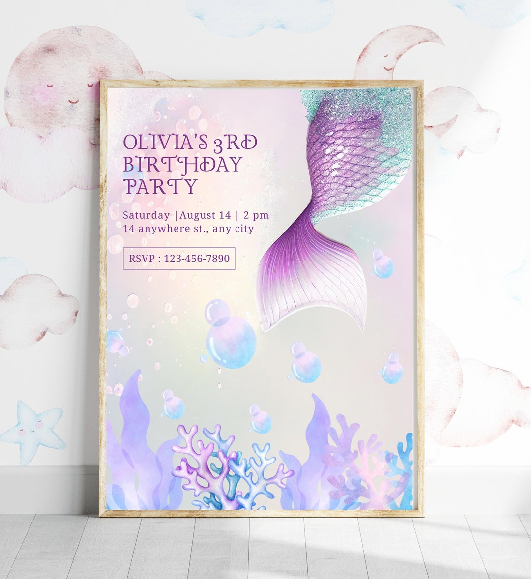 Custom Mermaid Birthday Invitation Card, Mermaid Birthday Party, Little ...