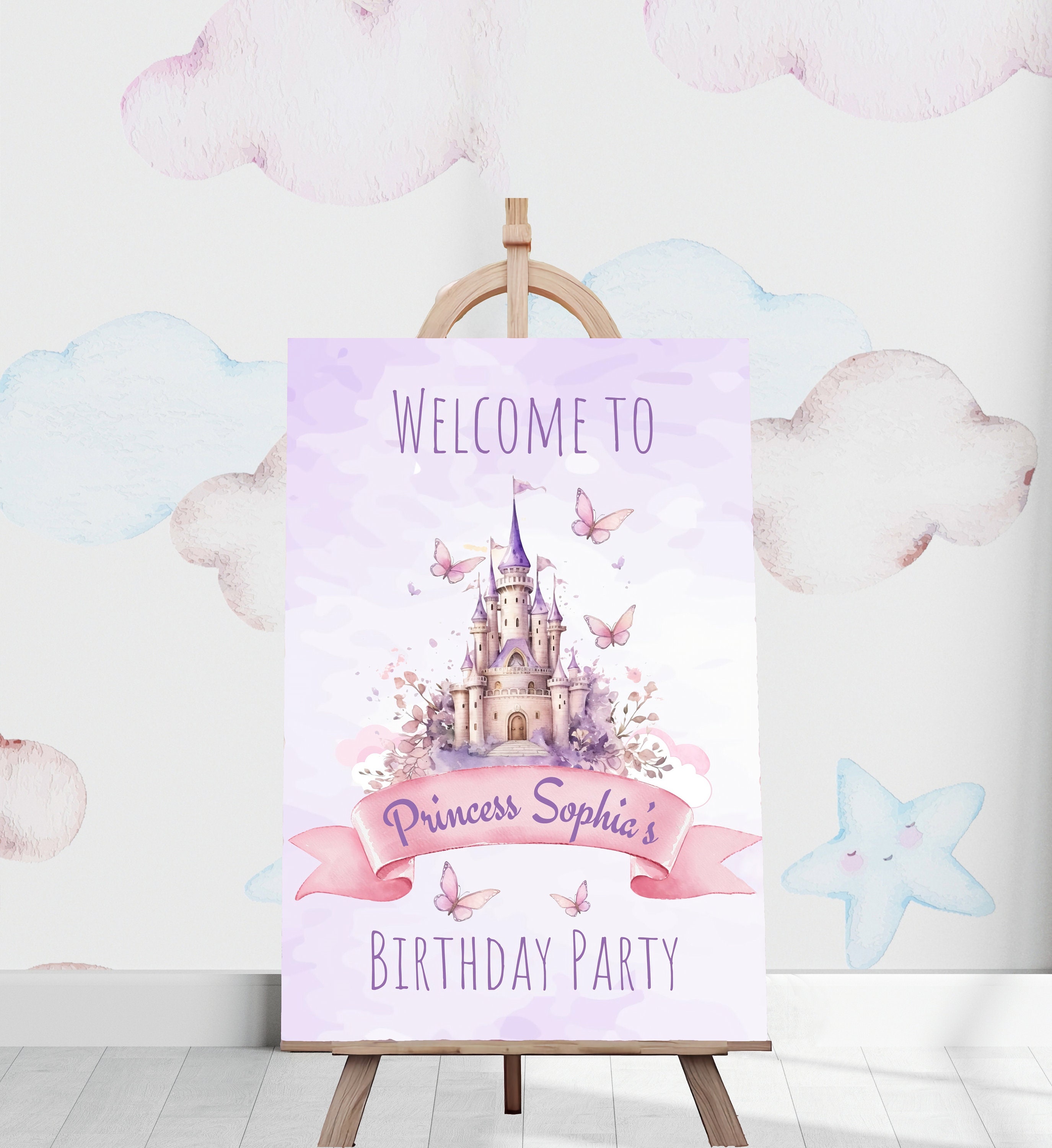 Princess Birthday Welcome Sign, Princess Personalized Birthday Welcome ...
