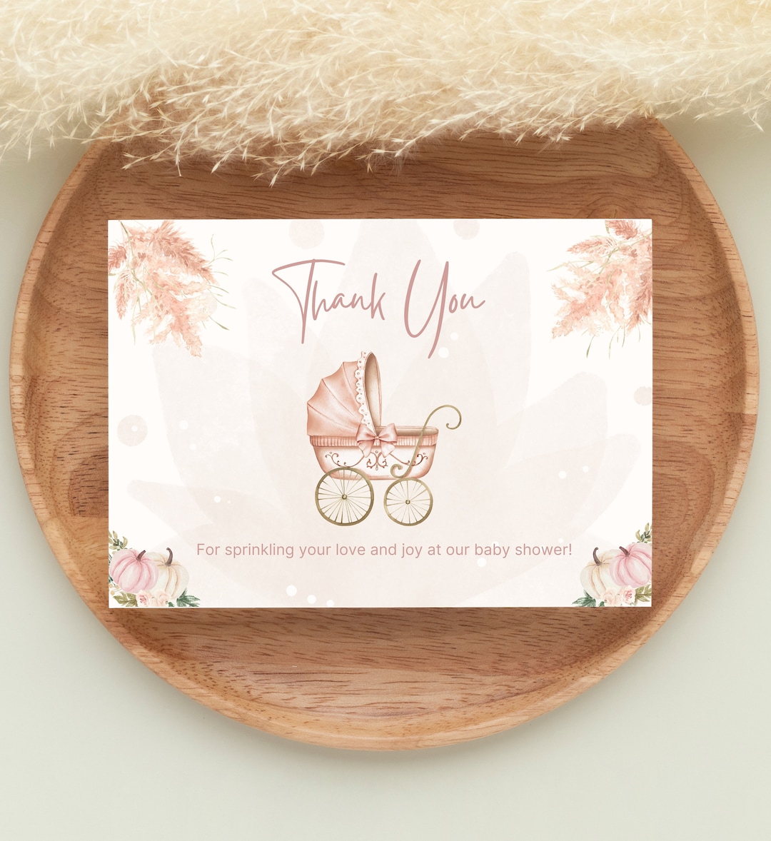 Pumpkin Baby Shower Thank You Card, Fall Thank You Note, Download Boho ...