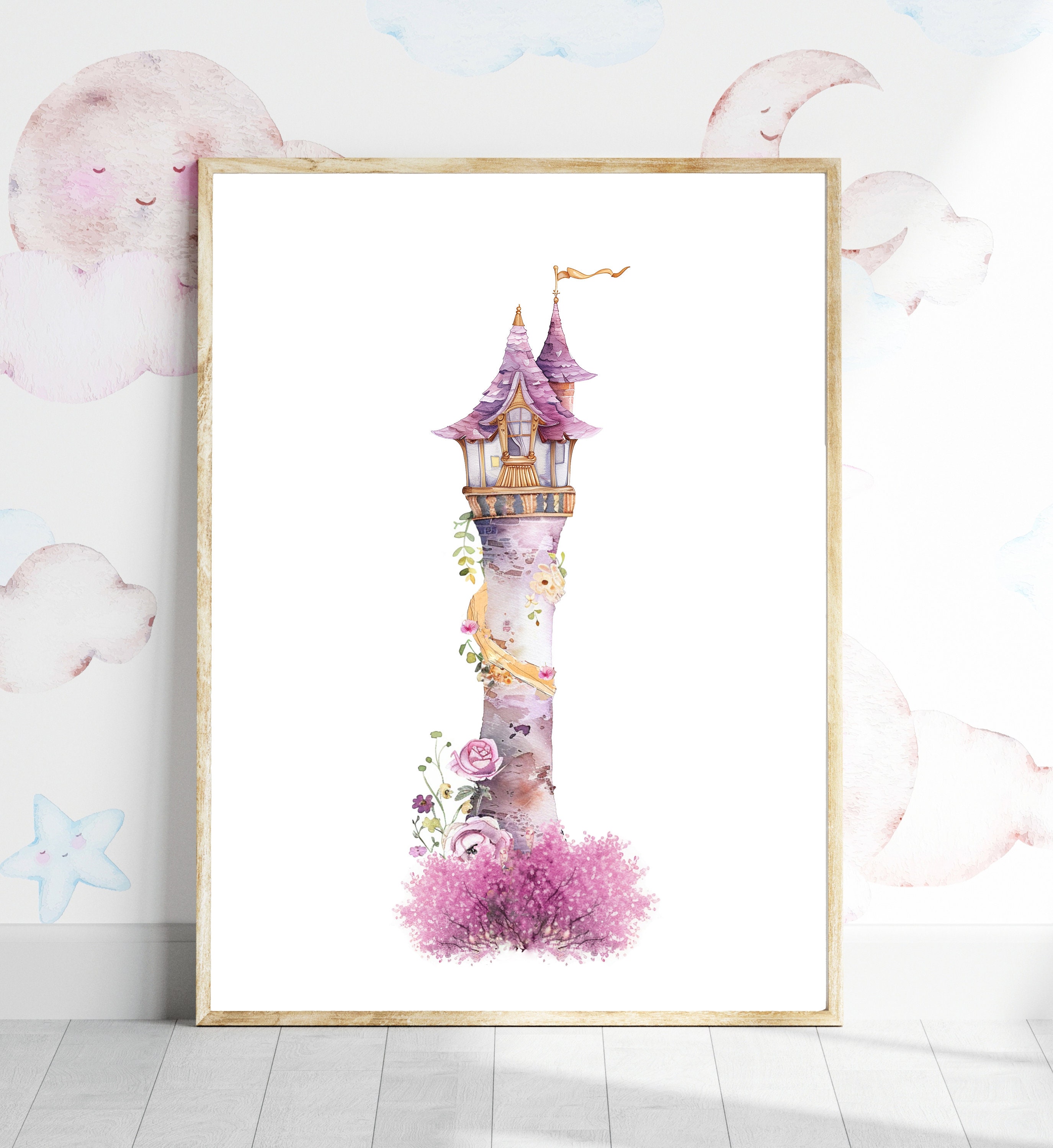 Princess Castle Set of 3 Wall Art Belle Castle Rapunzel Castle Aurora ...