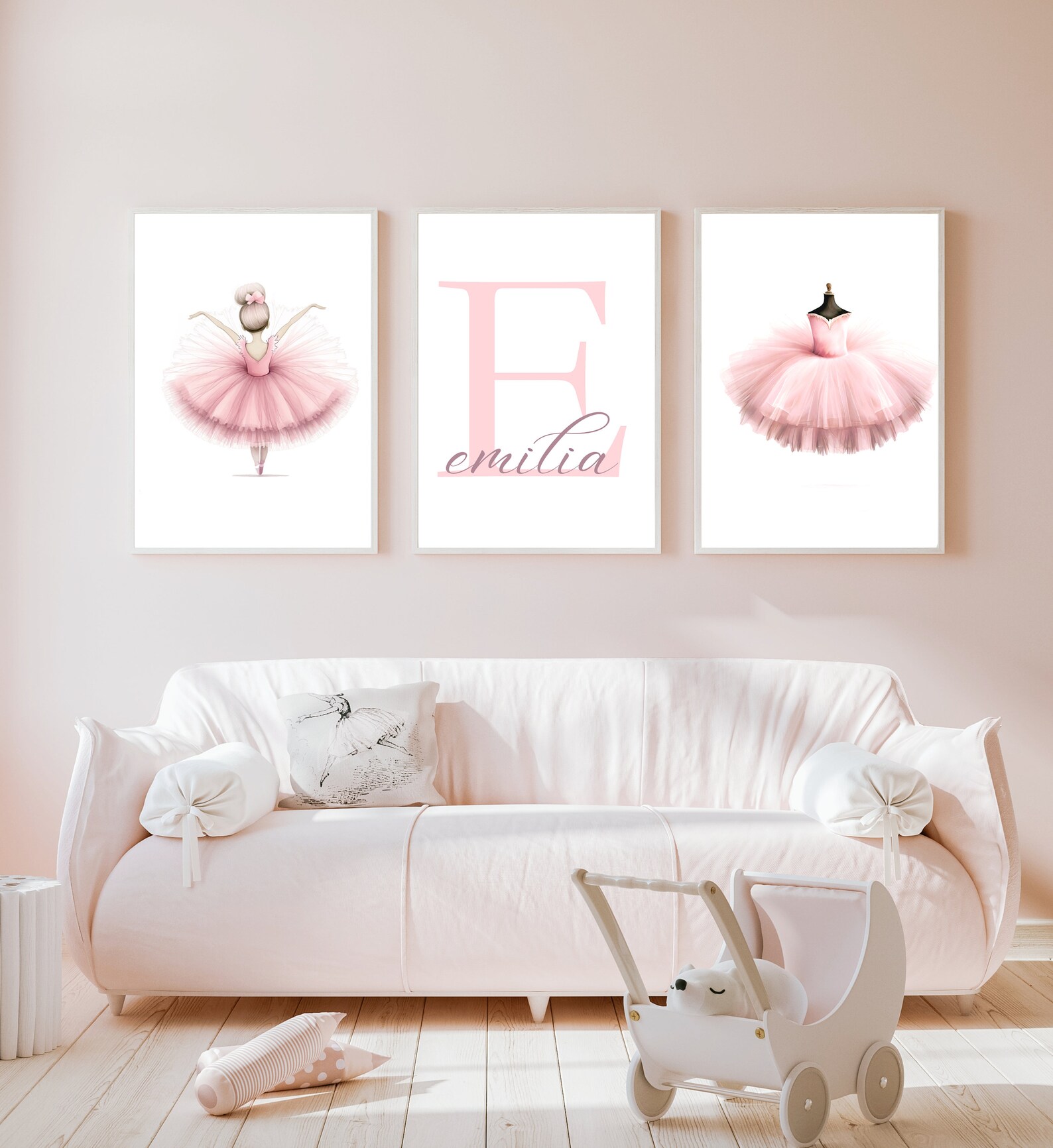 Personalized Ballerina Set of 3 Wall Art, Ballerina Nursery Canvas ...
