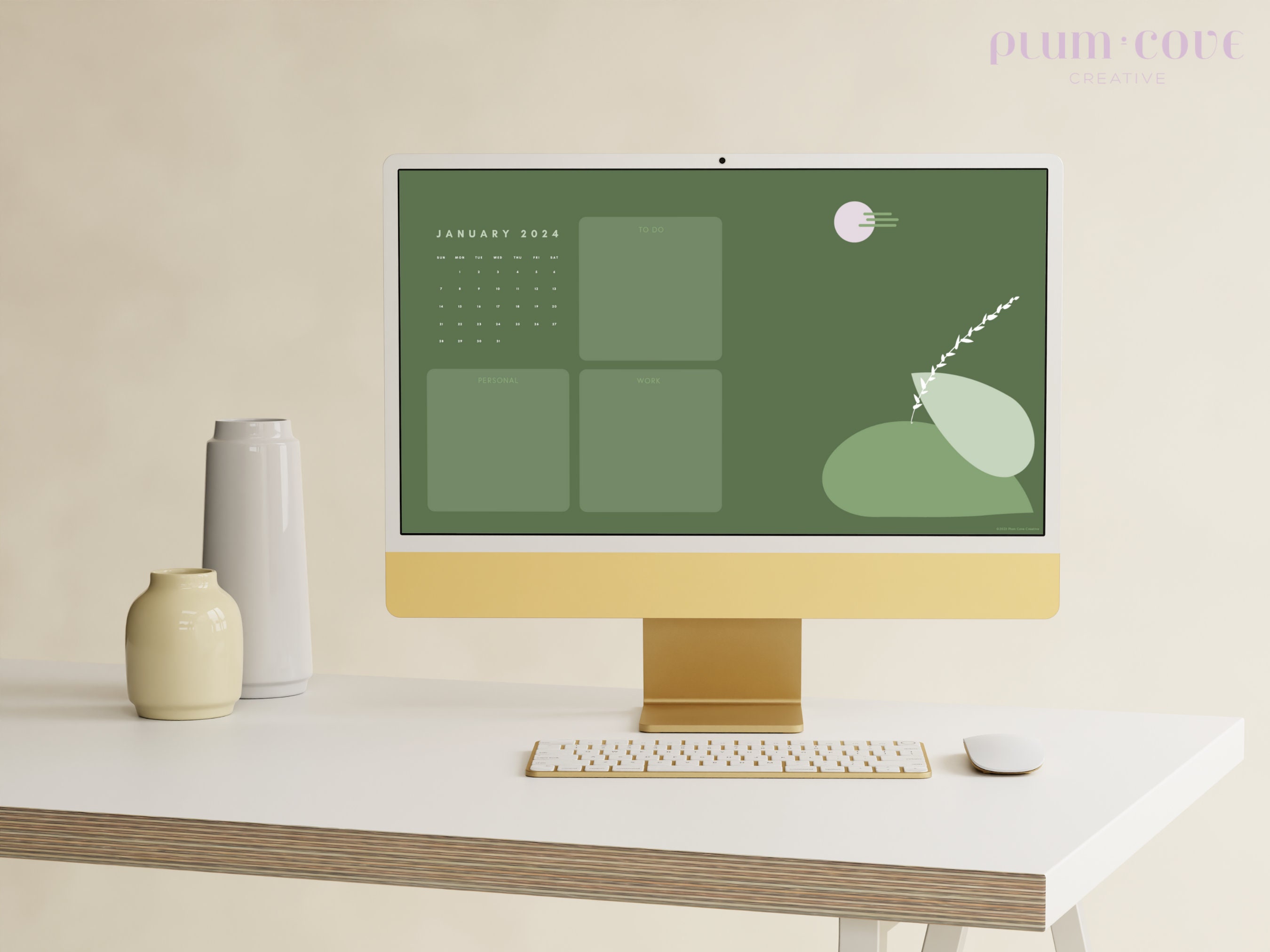 2024 Desktop Organizer Monthly Calendar Sage Green Minimalist Aesthetic ...