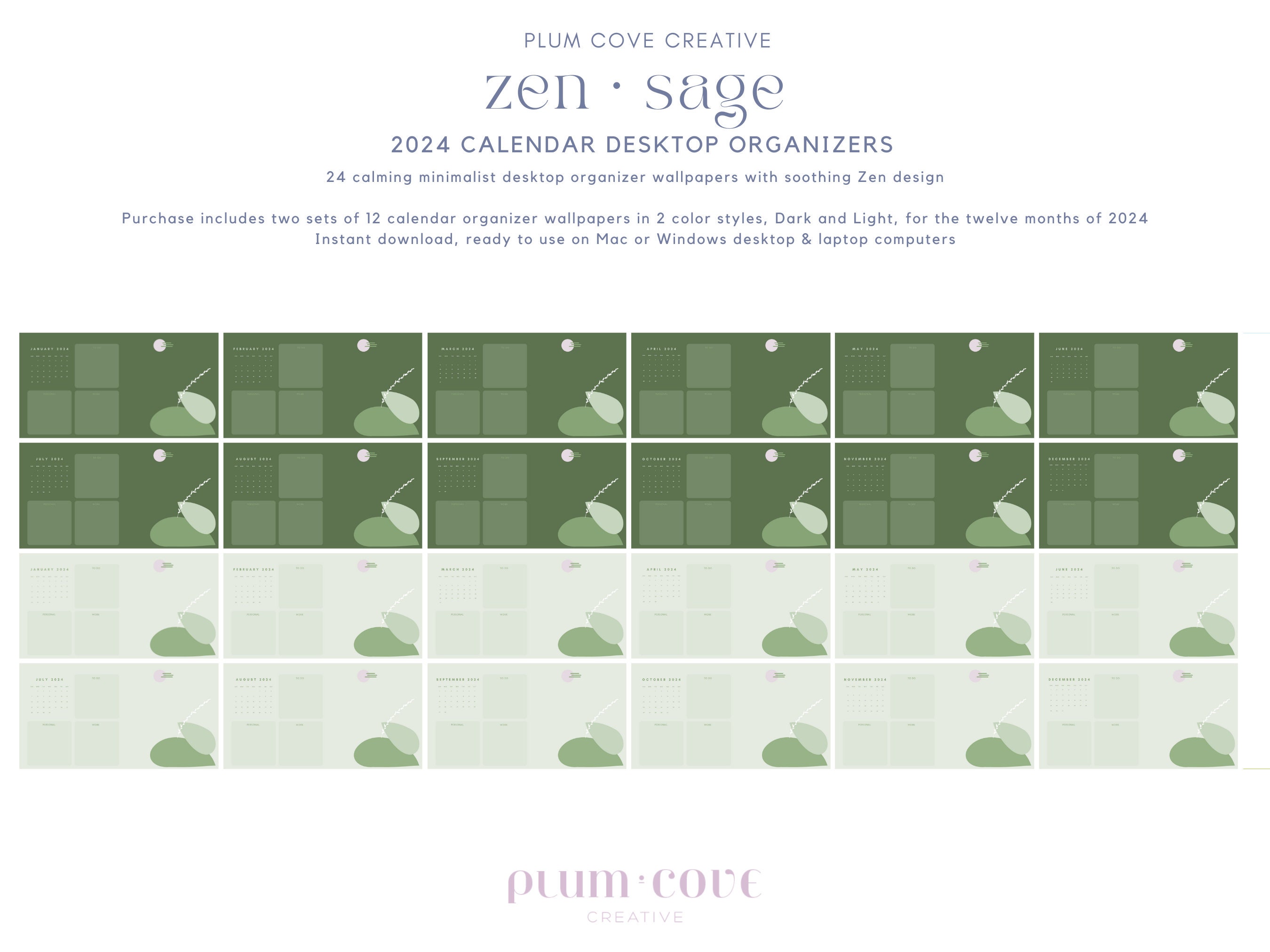2024 Desktop Organizer Monthly Calendar Sage Green Minimalist Aesthetic ...