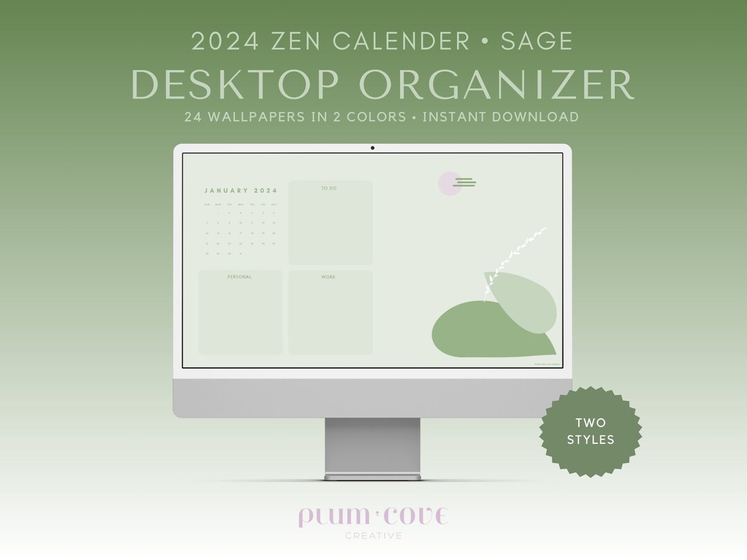 2024 Desktop Organizer Monthly Calendar Sage Green Minimalist Aesthetic ...