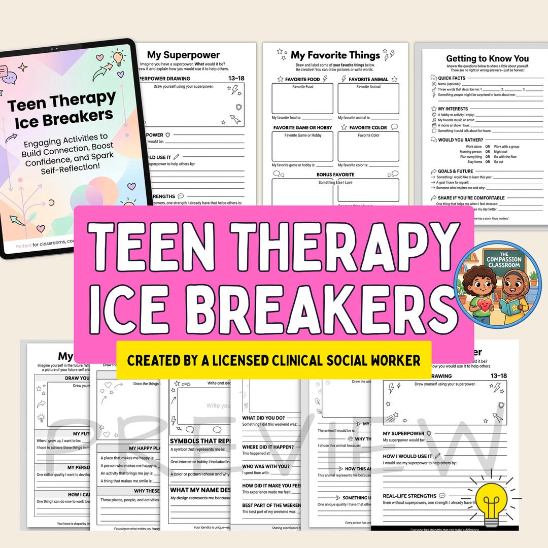 Teen Therapy Ice Breakers Bundle | SEL Worksheets, Group Activities ...