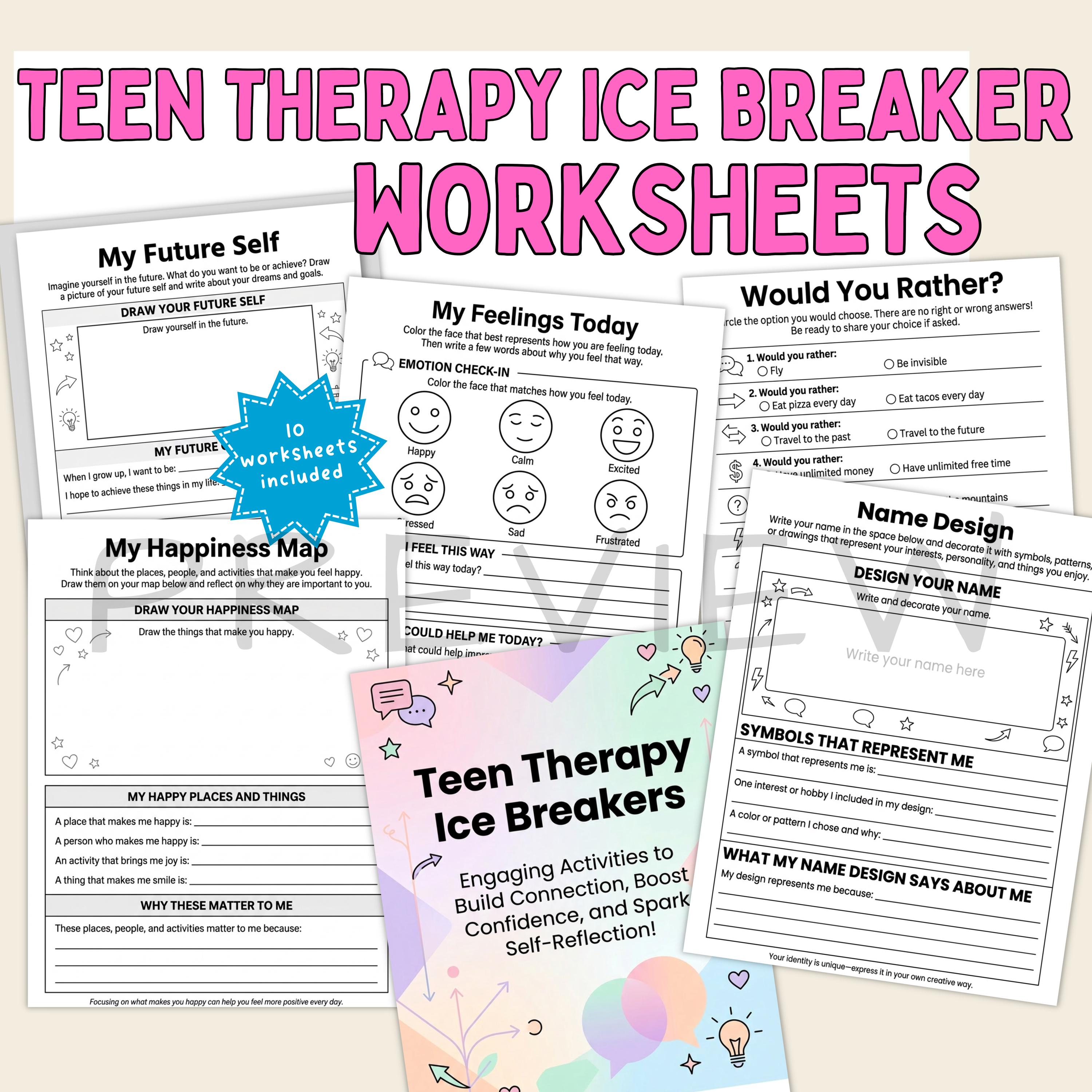 Teen Therapy Ice Breakers Bundle | SEL Worksheets, Group Activities ...