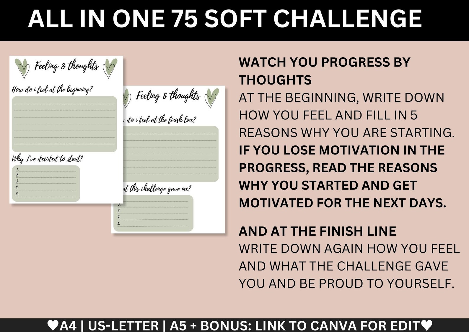 EDITABLE 75 SOFT Challenge Tracker Bundle Pdf, Canva Editable A4, A5 ...