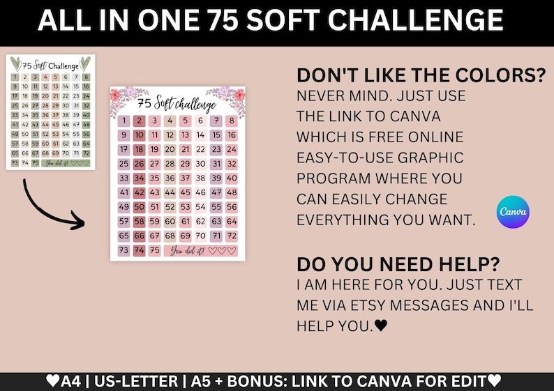 EDITABLE 75 SOFT Challenge Tracker Bundle Pdf, Canva Editable A4, A5 ...