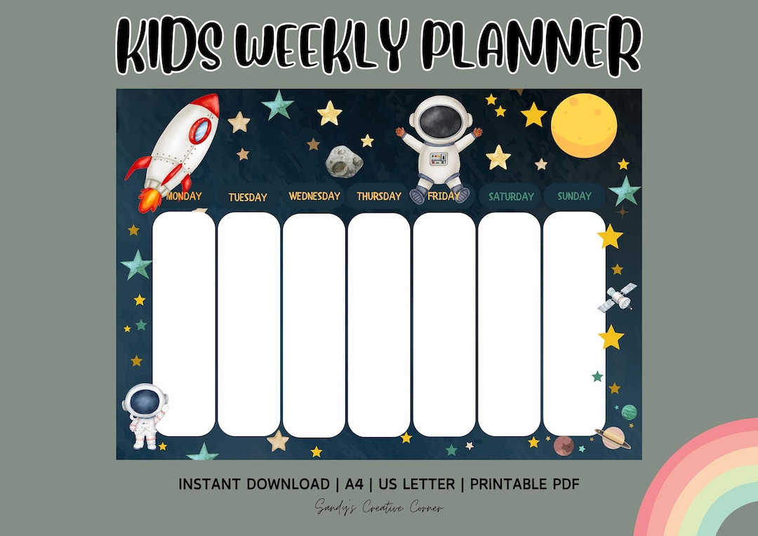 Printable Weekly Calendar for Kids, Kids Weekly Routine Chore Chart ...
