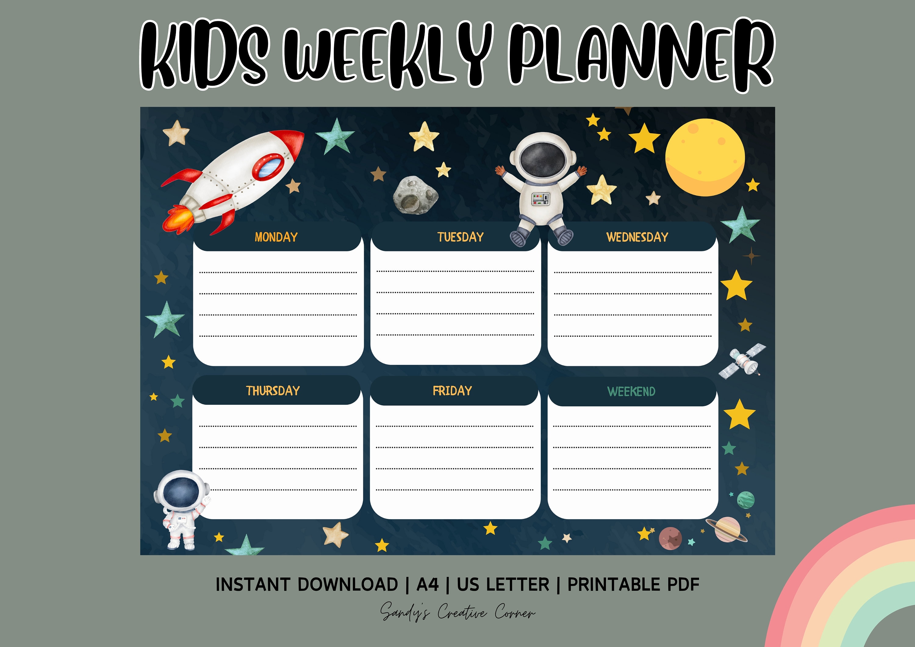 Printable Weekly School Calendar for Kids, Kids Weekly Routine Chore ...