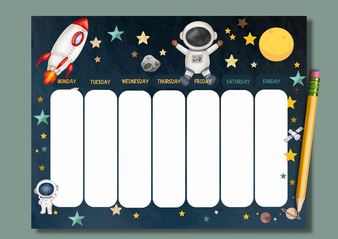 Fillable Kids Weekly Space Digital Printable Visual Homework or ...