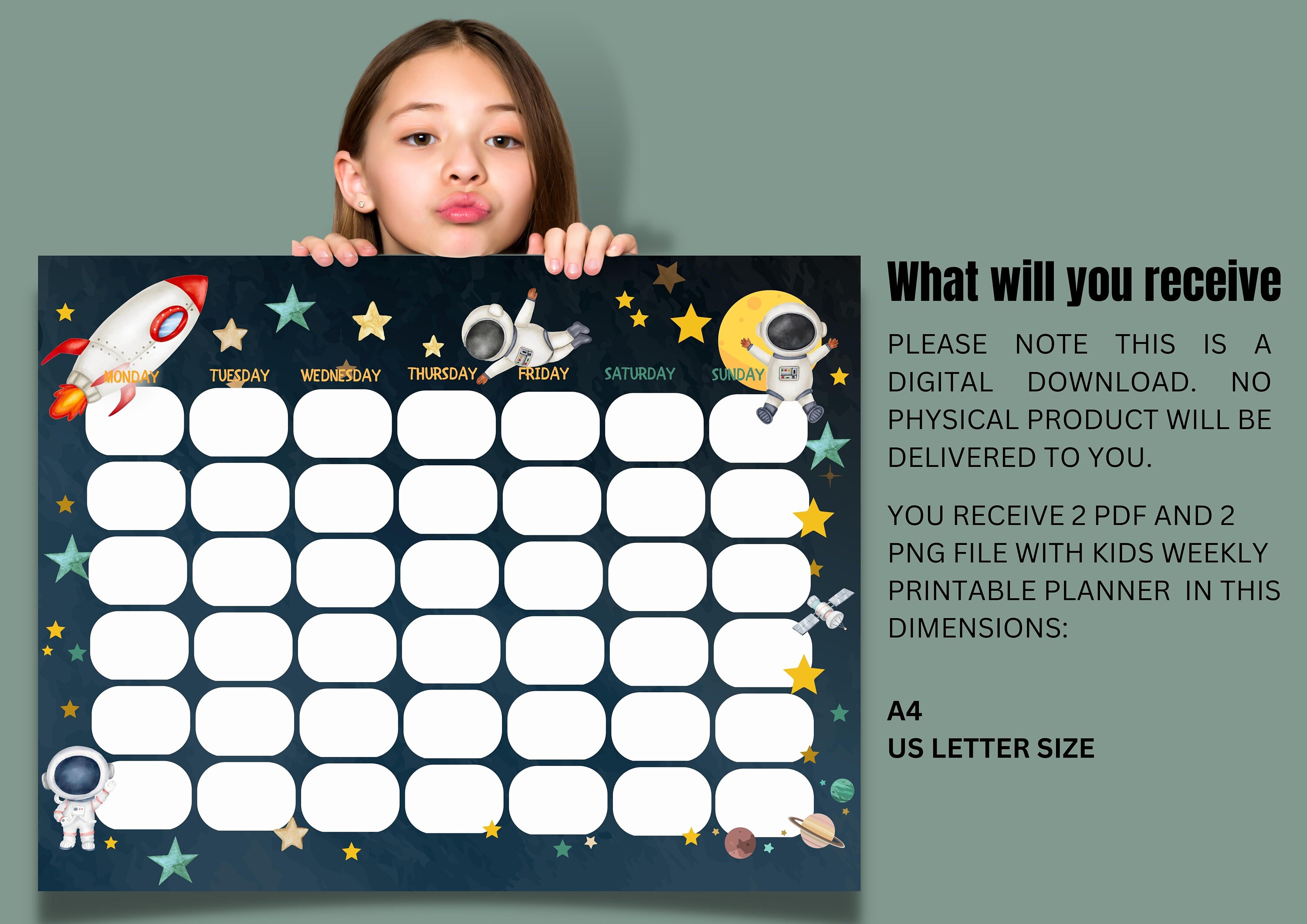 Fillable Kids Monthly Space Digital Printable Visual Homework or ...