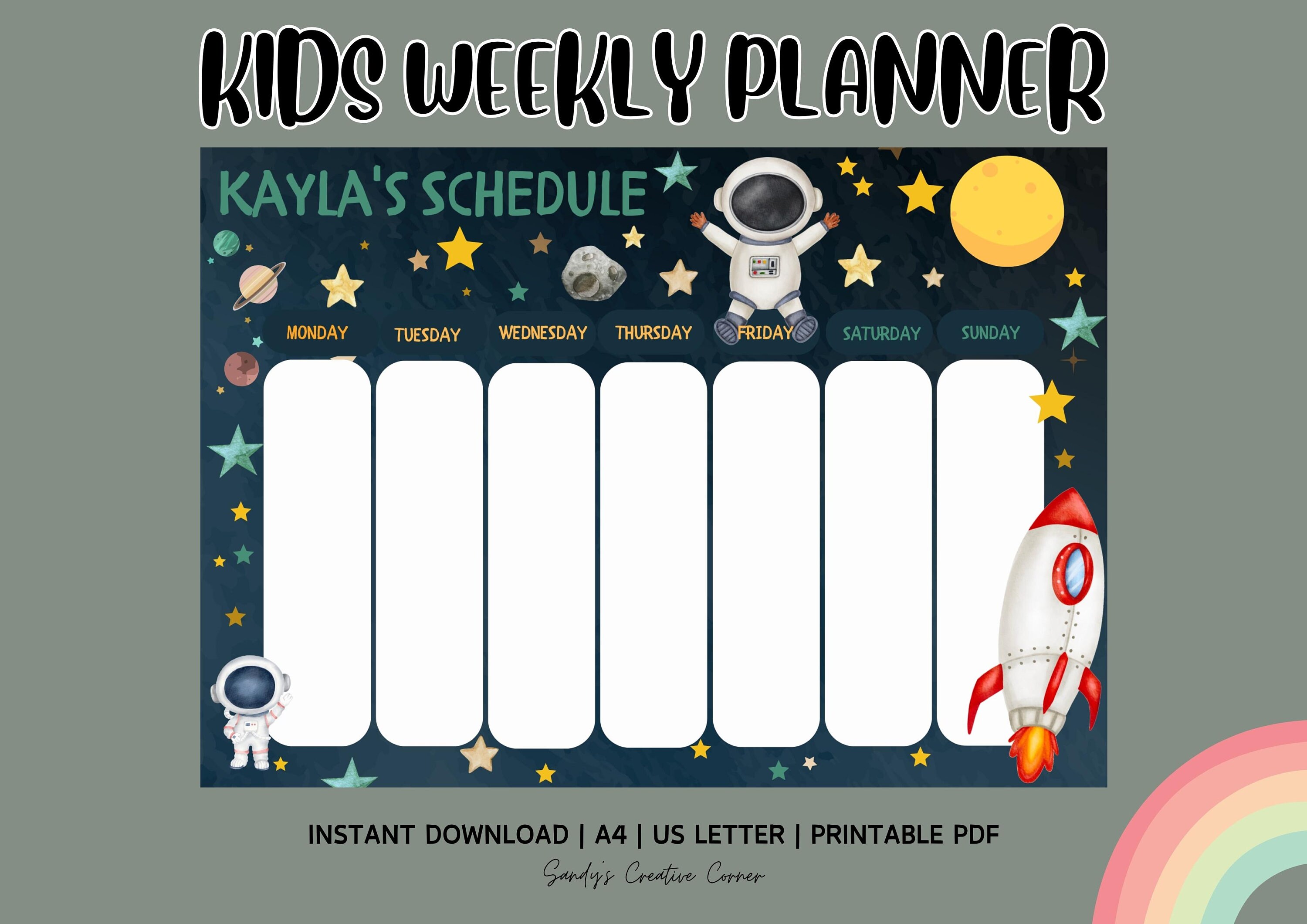 Customizable Printable Weekly Calendar for Kids, Kids Weekly Routine ...