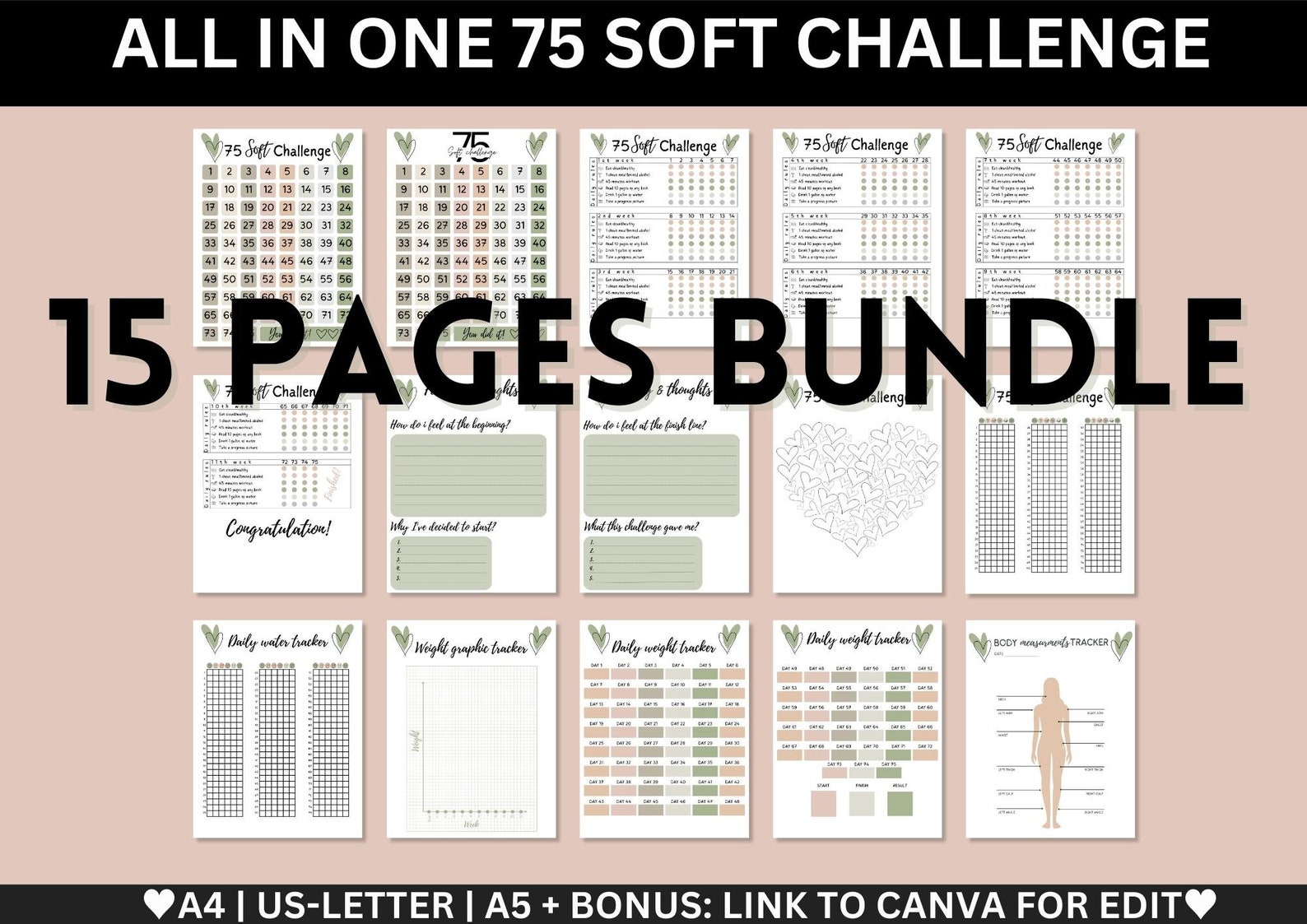 EDITABLE 75 SOFT Challenge Tracker Bundle Pdf, Canva Editable A4, A5 ...
