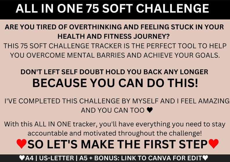 EDITABLE 75 SOFT Challenge Tracker Bundle Pdf, Canva Editable A4, A5 ...