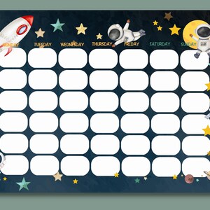 Fillable Kids Monthly Space Digital Printable Visual Homework or ...