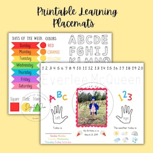 10 Personalized Learning Placemats Kindergarten & Pre K Homeschool ...
