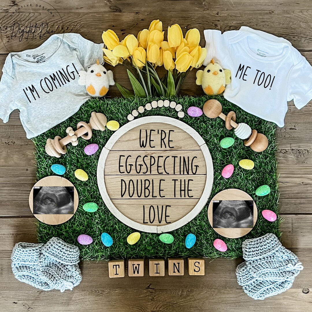 Easter Twin Baby Announcement, Digital Twin Pregnancy Announcement,twin ...